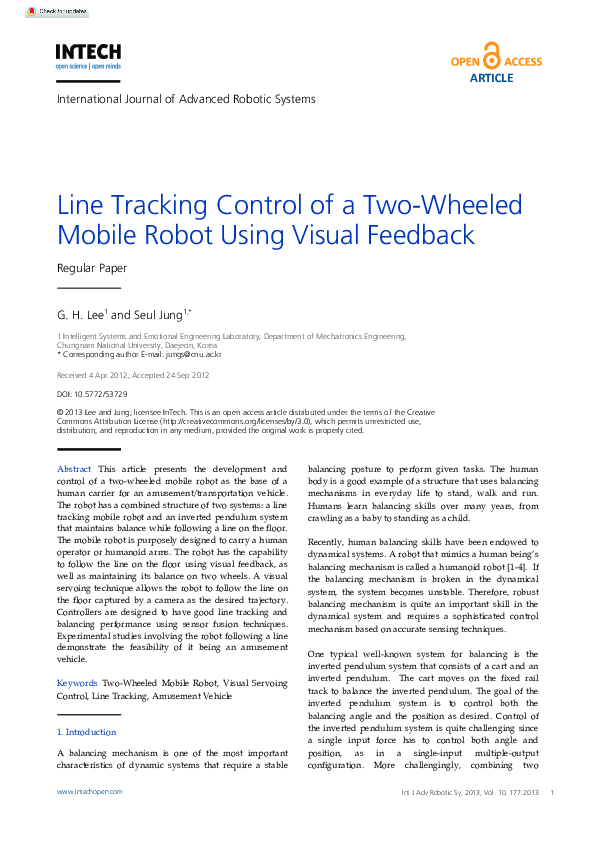 (PDF) Line Tracking Control of a Two-Wheeled Mobile Robot Using Visual ...