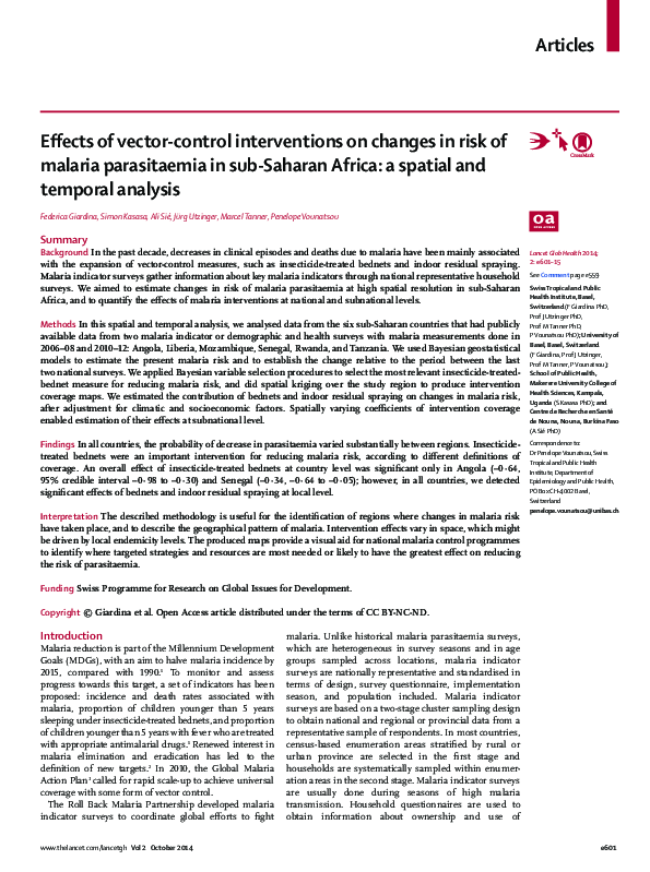 (PDF) Effects of vector-control interventions on changes in risk of ...