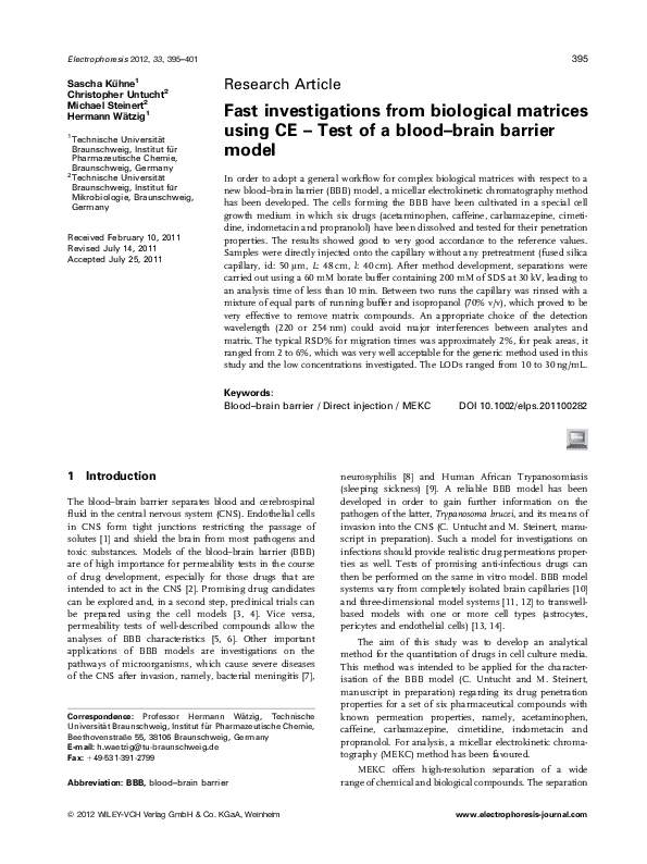 (PDF) Fast investigations from biological matrices using CE - Test of a ...