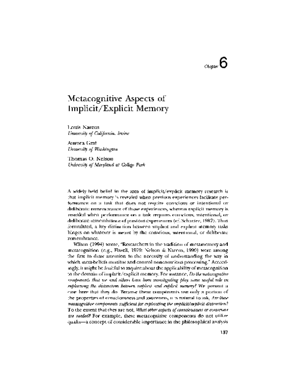 (PDF) Metacognitive Aspects of Implicit/Explicit Memory