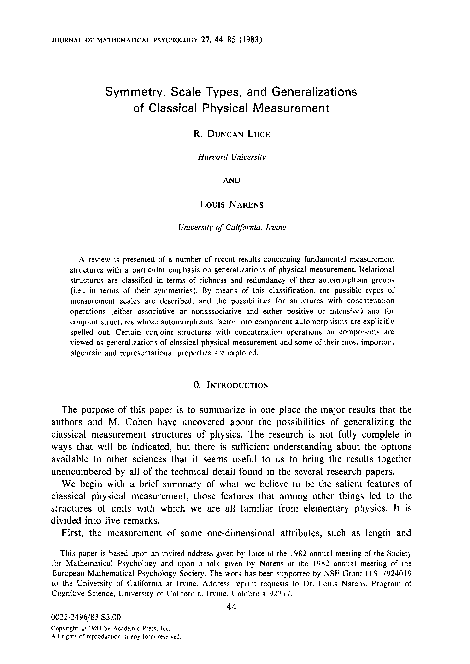 (PDF) Symmetry, scale types, and generalizations of classical physical measurement