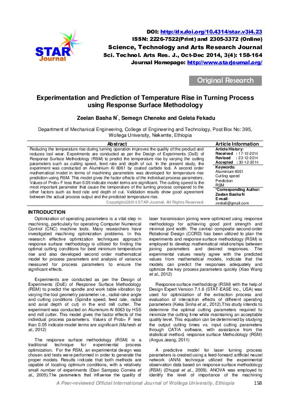 Pdf Experimentation And Prediction Of Temperature Rise In Turning Process Using Response
