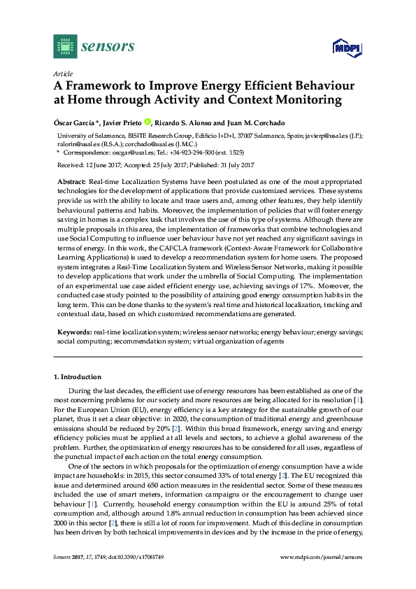 Pdf A Framework To Improve Energy Efficient Behaviour At Home Through