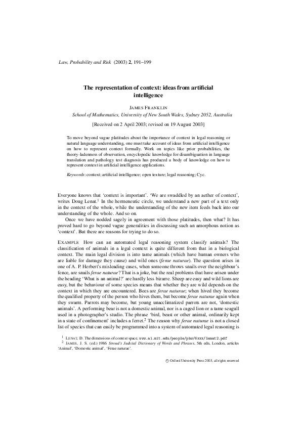 (PDF) The representation of context: ideas from artificial intelligence