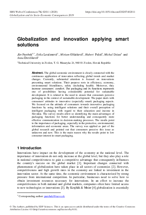 (PDF) Globalization and innovation applying smart solutions