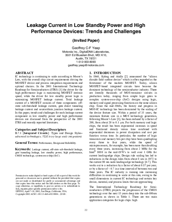 (PDF) Leakage current in low standby power and high performance devices