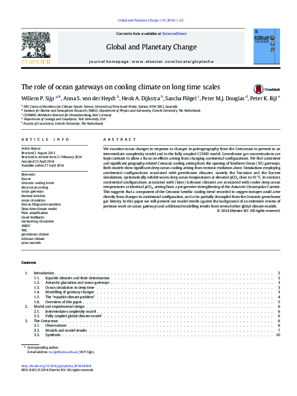 (PDF) The role of ocean gateways on cooling climate on long time scales
