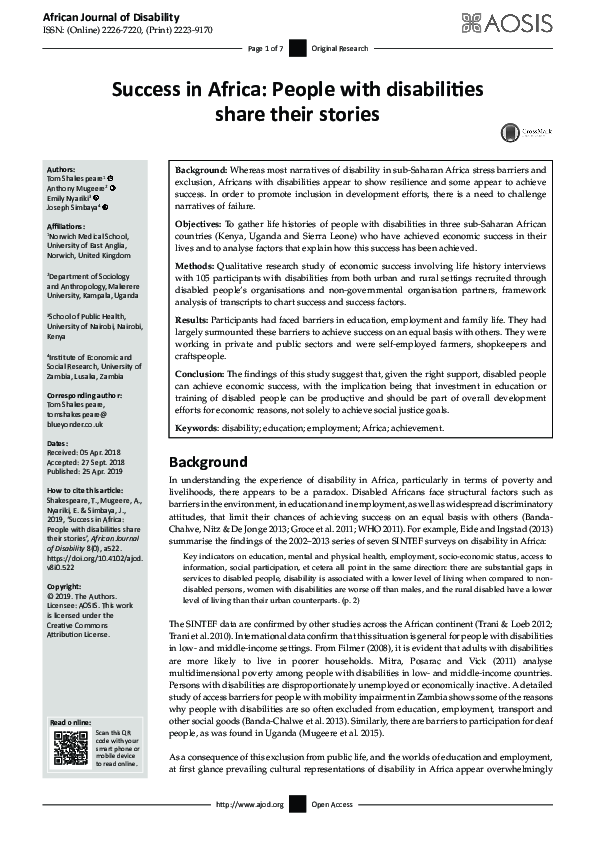 (PDF) Success in Africa: People with disabilities share their stories