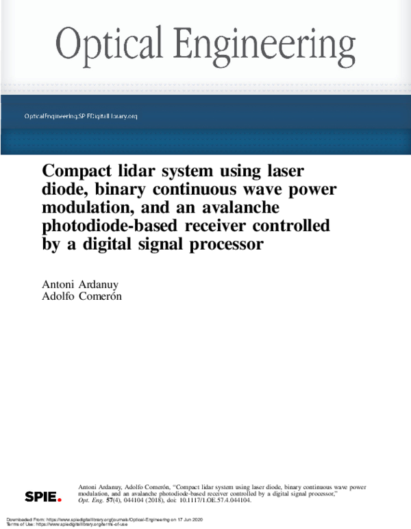(PDF) Compact lidar system using laser diode, binary continuous wave power modulation, and an ...