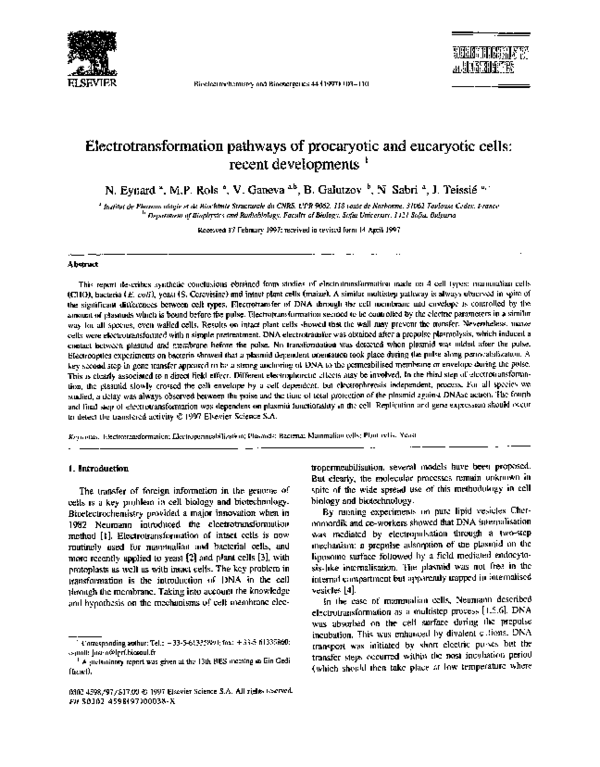 (PDF) Electrotransformation pathways of procaryotic and eucaryotic ...