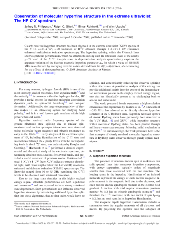 (PDF) Molecular Hyperfine Structure in XUV Spectra