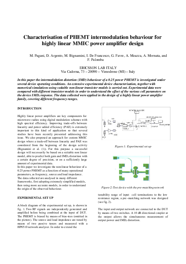 Pdf Characterisation Of Phemt Intermodulation Behaviour For Highly