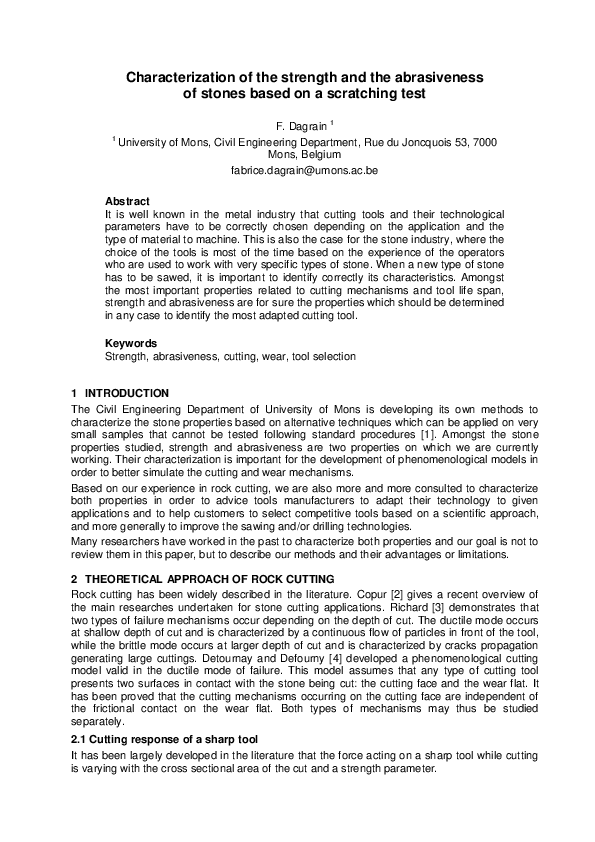 (PDF) Characterization of the strength and the abrasiveness of stones ...