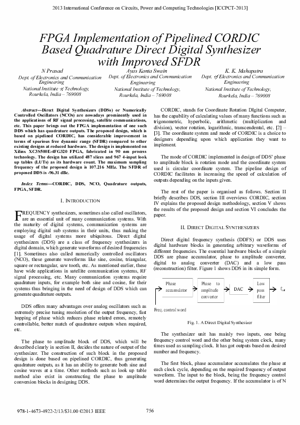 Pdf Pipelined Cordic Dds With Enhanced Sfdr
