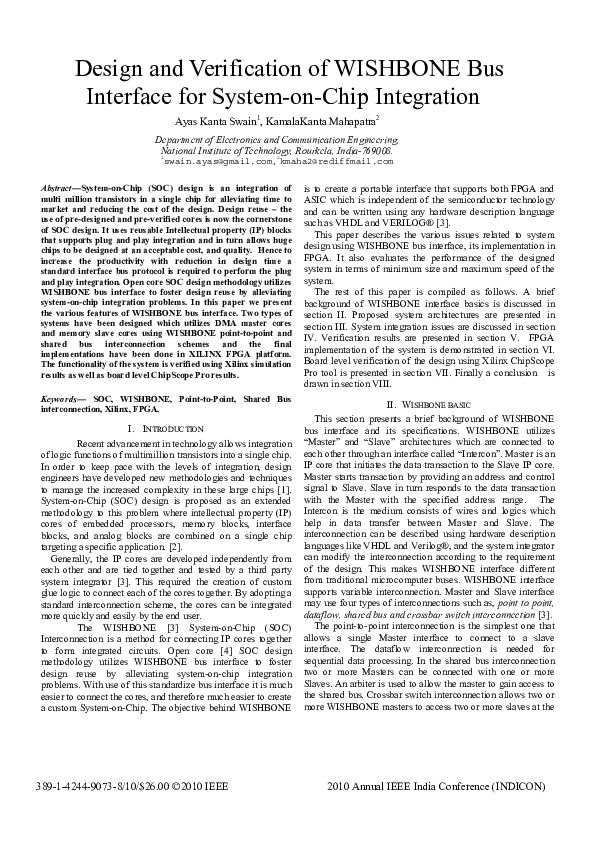 Pdf Design And Verification Of Wishbone Bus Interface For System On