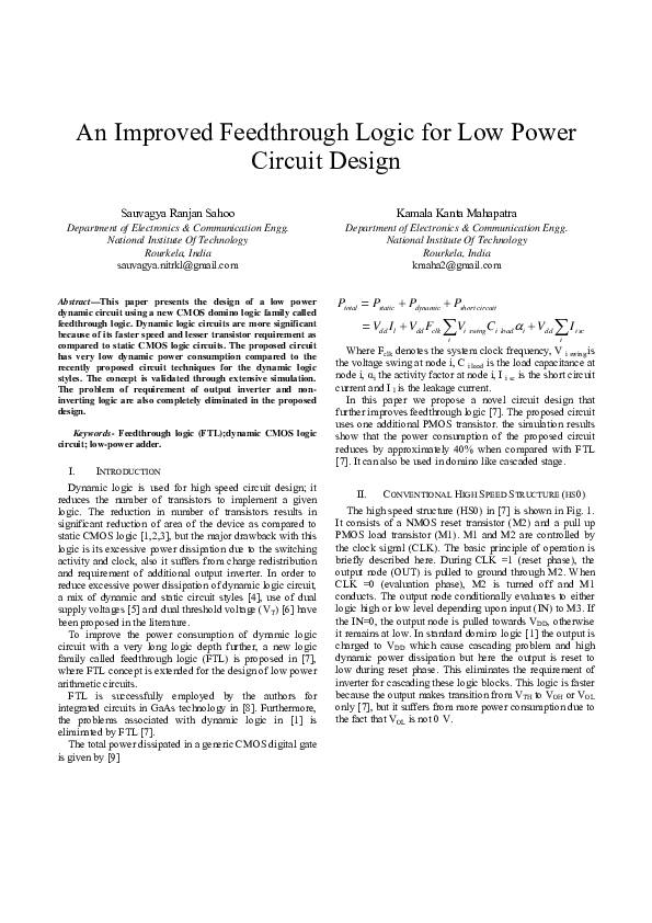 (PDF) An improved feedthrough logic for low power circuit design