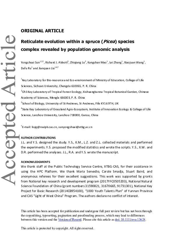 Pdf Reticulate Evolution Within A Spruce Picea Species Complex Revealed By Population
