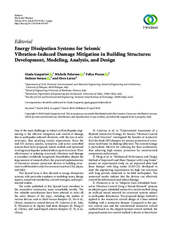 (PDF) Energy Dissipation Systems for Seismic Vibration-Induced Damage Mitigation in Building ...