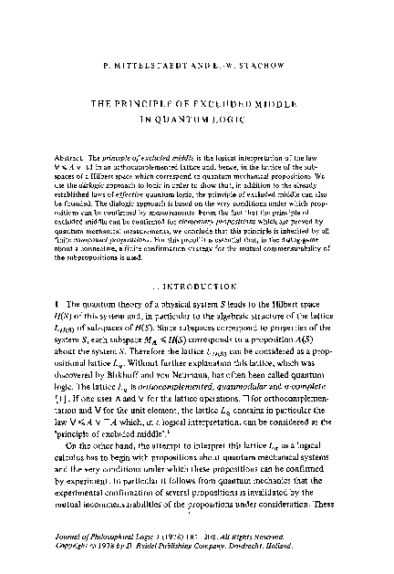 (PDF) The principle of excluded middle in quantum logic