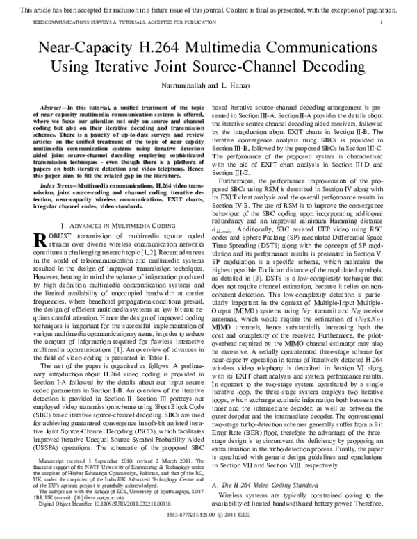 (PDF) Near-Capacity H.264 Multimedia Communications Using Iterative Joint Source-Channel ...