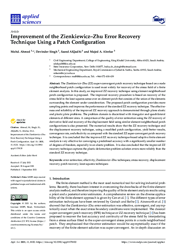 (PDF) Improvement of the Zienkiewicz–Zhu Error Recovery Technique Using a Patch Configuration ...