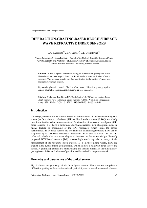 (PDF) Diffraction-grating-based Bloch surface wave refractive index sensors