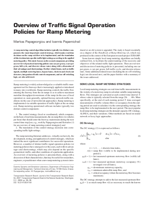 (PDF) Overview of Traffic Signal Operation Policies for Ramp Metering