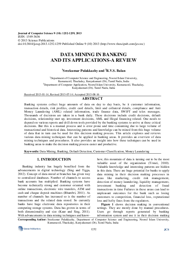 Pdf Data Mining In Banking And Its Applications A Review