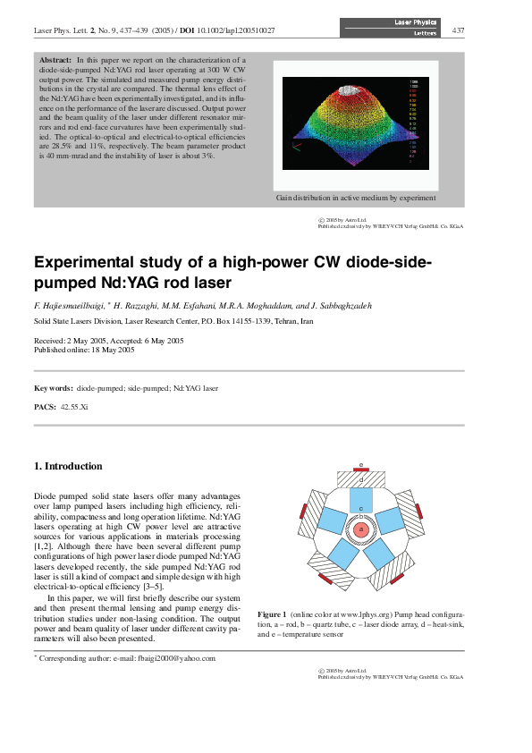(PDF) Experimental study of a high-power CW diode-side-pumped Nd:YAG ...