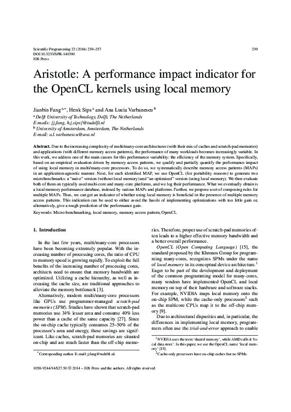 (PDF) Aristotle: A performance Impact Indicator for the OpenCL Kernels Using Local Memory