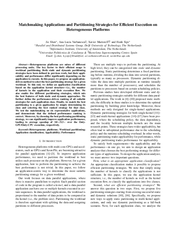 Pdf Matchmaking Applications And Partitioning Strategies For Efficient Execution On