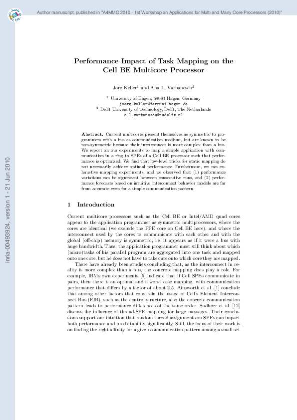 (PDF) Performance Impact of Task Mapping on the Cell BE Multicore Processor