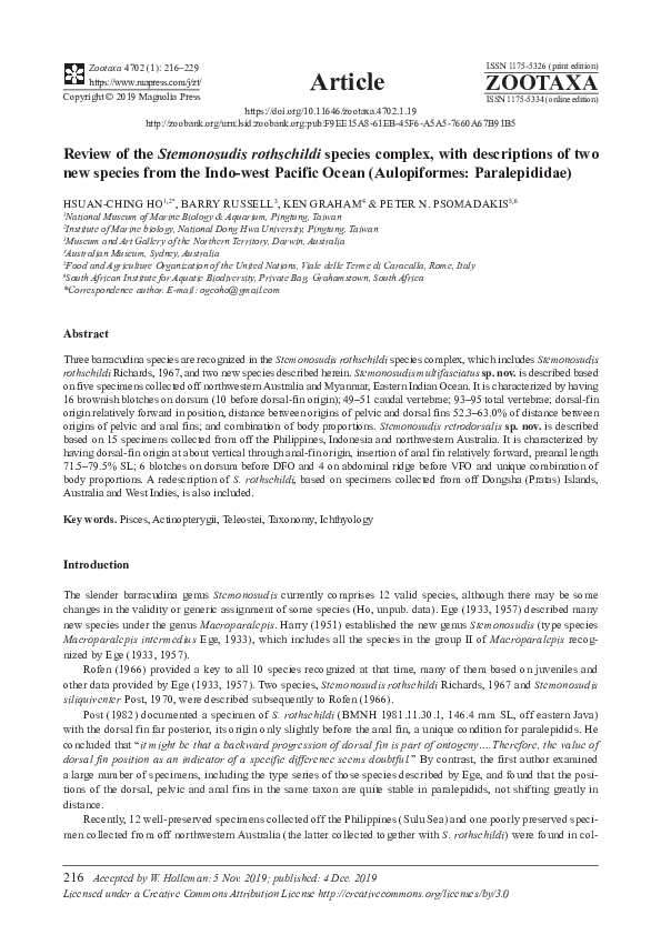 (PDF) Review of the Stemonosudis rothschildi species complex, with ...