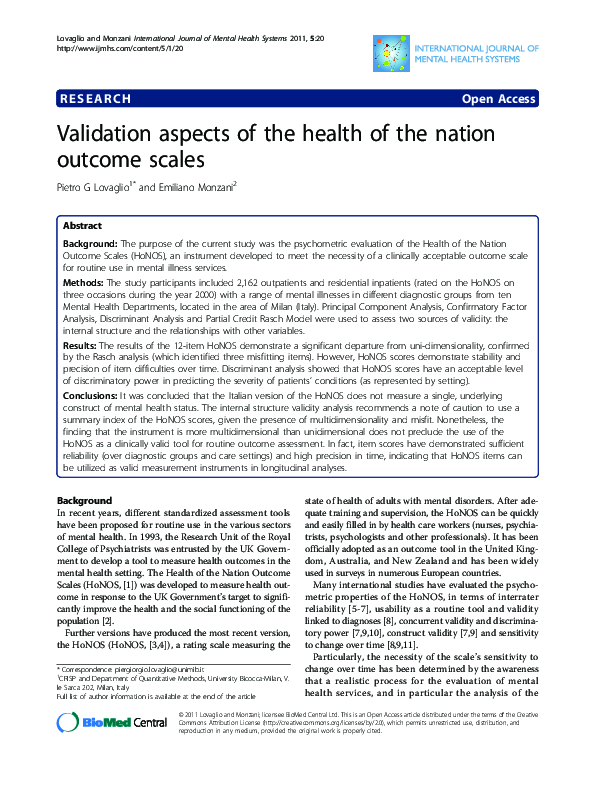 (PDF) Validation of the Health of the Nation Outcome Scales