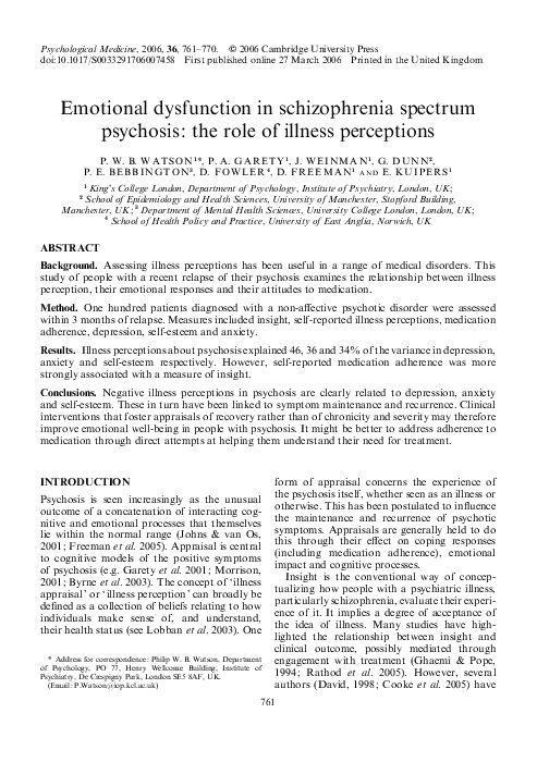 (PDF) Emotional dysfunction in schizophrenia spectrum psychosis: the ...