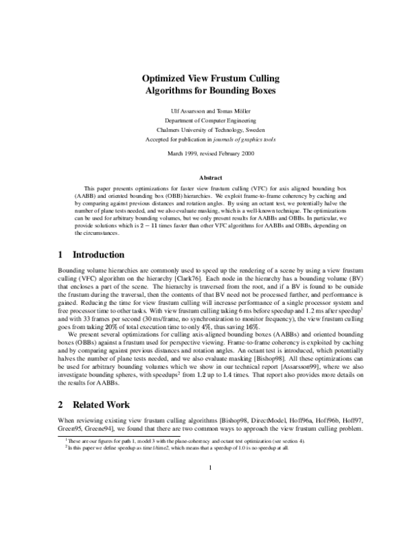 (PDF) Optimized View Frustum Culling Algorithms for Bounding Boxes