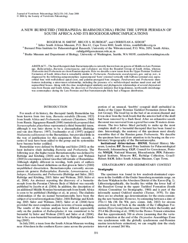 (PDF) New Burnetiid Taxon from Upper Permian South Africa