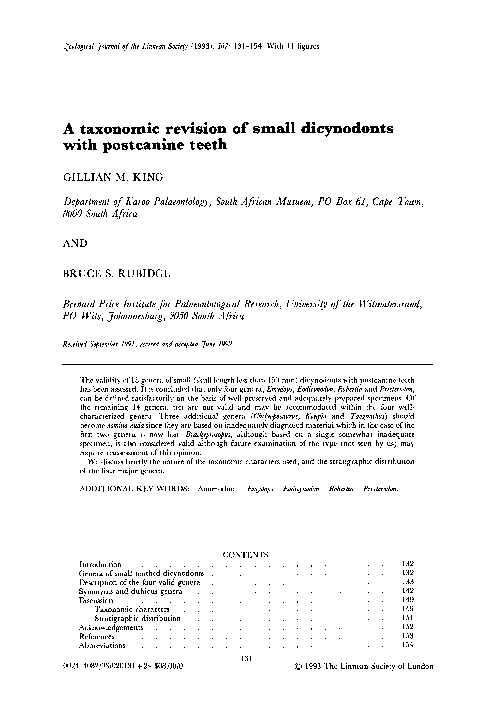 (PDF) A taxonomic revision of small dicynodonts with postcanine teeth