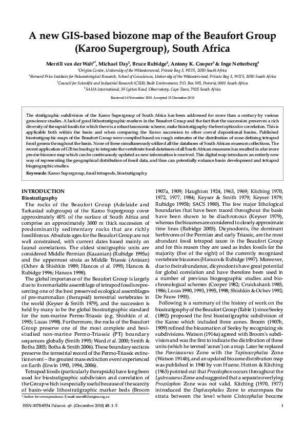 (PDF) A new GIS-based biozone map of the Beaufort Group (Karoo ...
