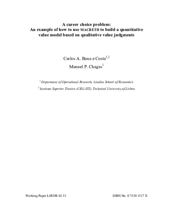 (PDF) A career choice problem: An example of how to use MACBETH to ...