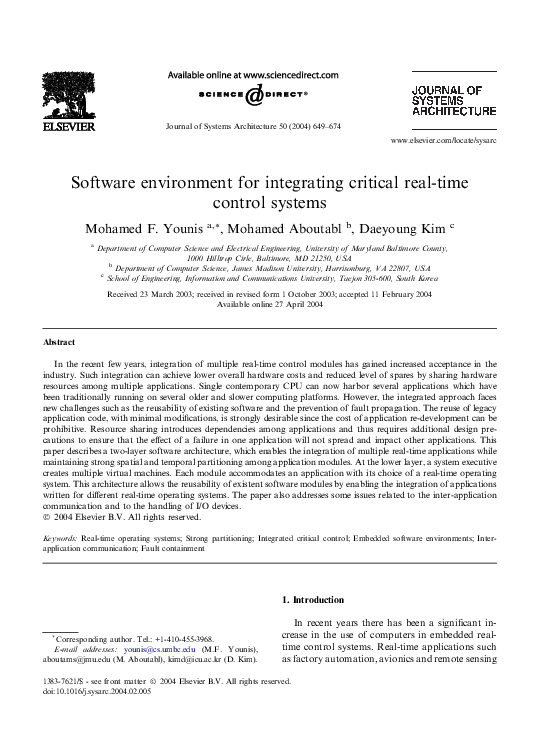 (PDF) Software environment for integrating critical real-time control ...
