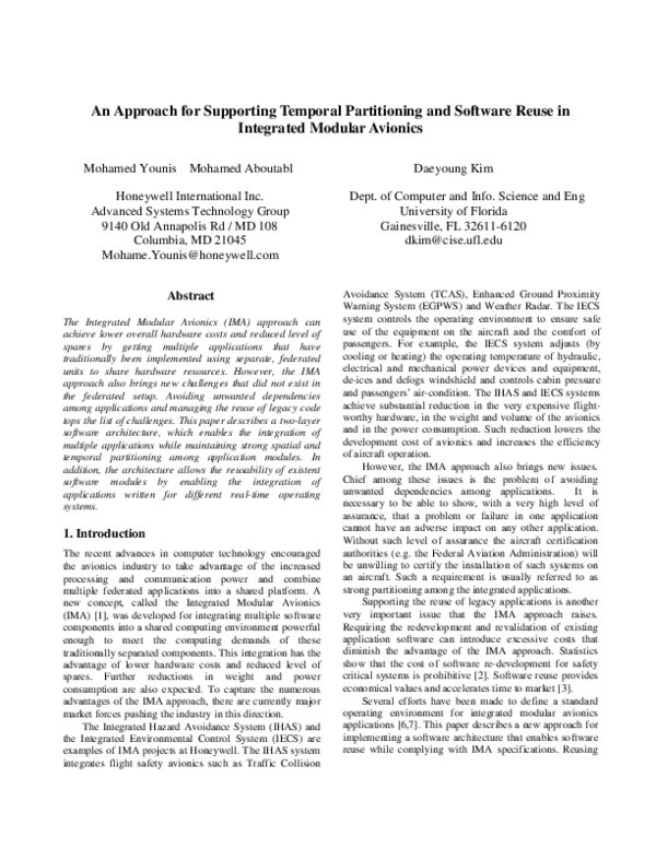 Pdf An Approach For Supporting Temporal Partitioning And Software Reuse In Integrated Modular 