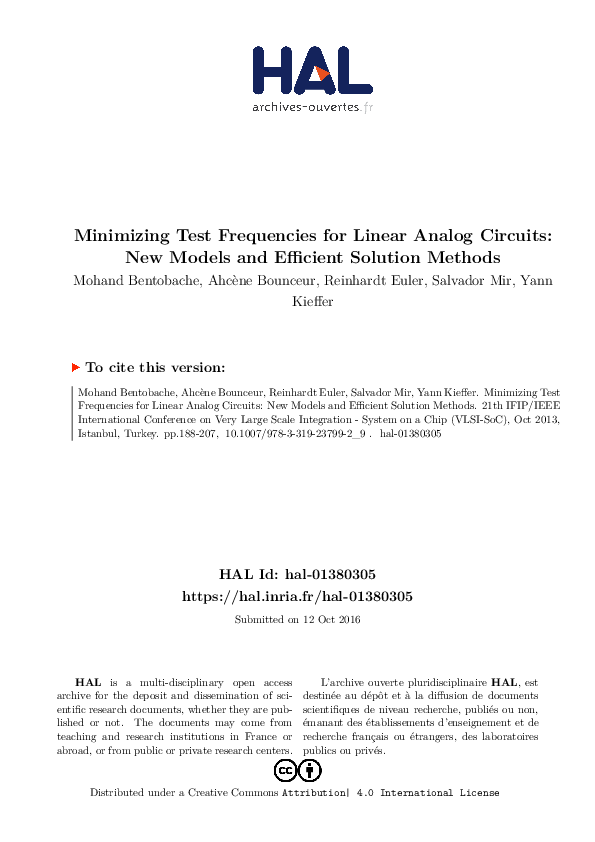 Pdf Minimizing Test Frequencies For Linear Analog Circuits New Models And Efficient Solution