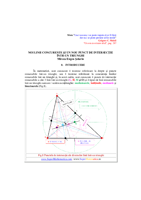 (PDF) Noi Linii Concurente si un Nou Punct DE Intersectie Intr-un Triunghi