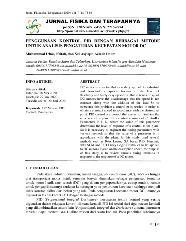 (PDF) Penggunaan Kontrol Pid Dengan Berbagai Metode Untuk Analisis ...