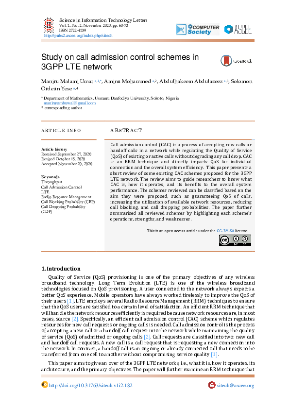 (PDF) Study on call admission control schemes in 3GPP LTE network