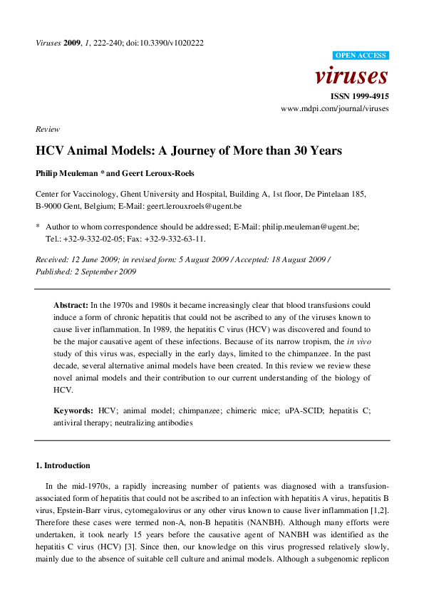 (PDF) HCV Animal Models: A Journey of More than 30 Years