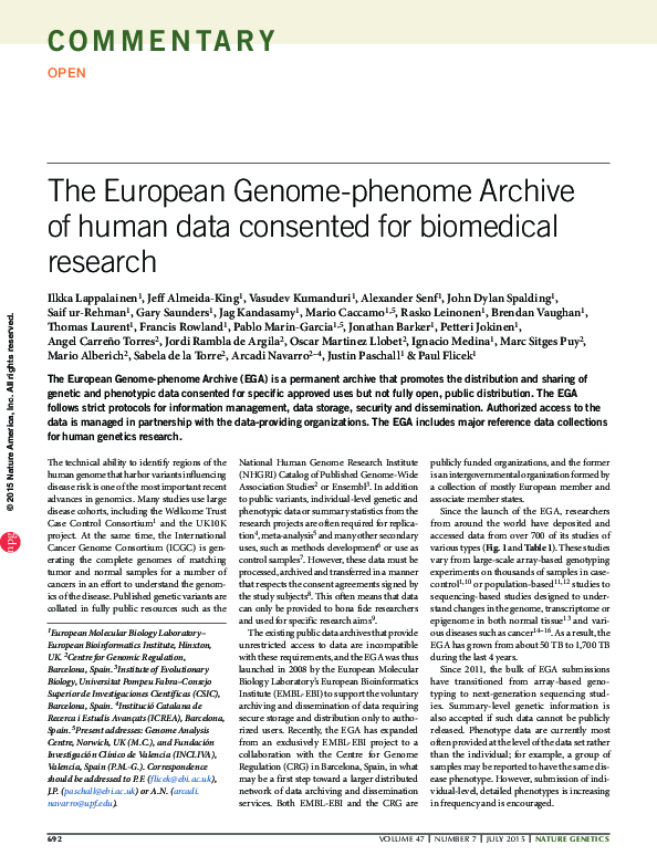 (PDF) The European Genome-phenome Archive of human data consented for biomedical research