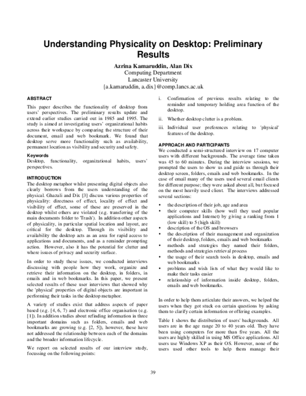 (PDF) Understanding physicality on desktop: preliminary results