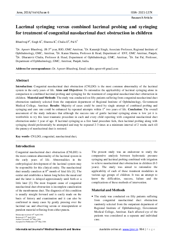 (PDF) Lacrimal syringing versus combined lacrimal probing and syringing ...